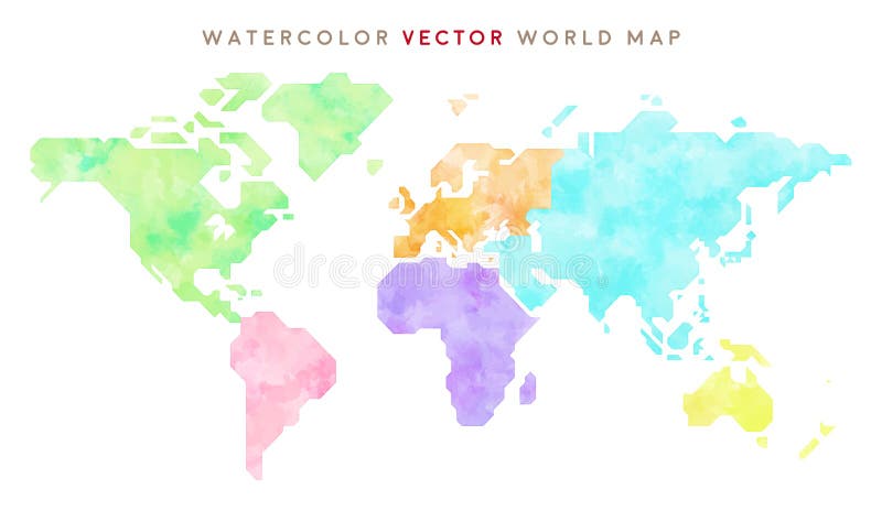 Watercolor Vector World Map Stock Vector - Illustration of drawn ...