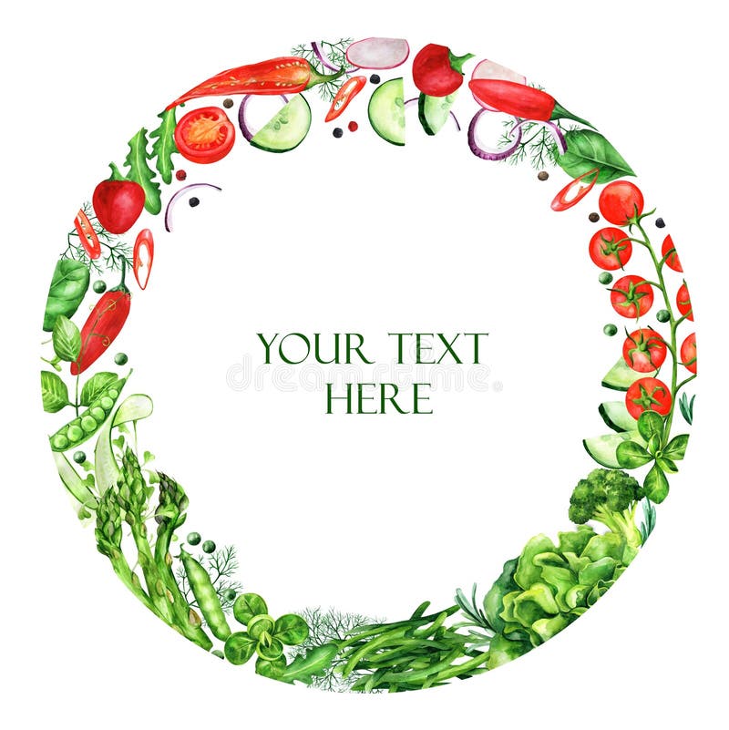 Watercolor Vegetable Frame Round Shape. Space for Your Text Stock Image ...