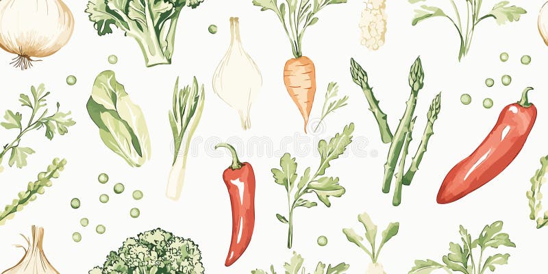 Watercolor Vegetable Seamless Pattern. Elegant Food Repeat Background ...