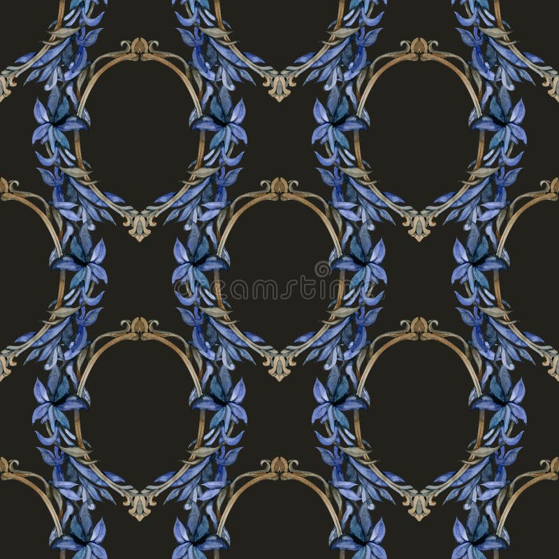 Watercolor Victorian Antique Wall Paper Seamless Black Pattern Stock Photo - Image of backdrop ...