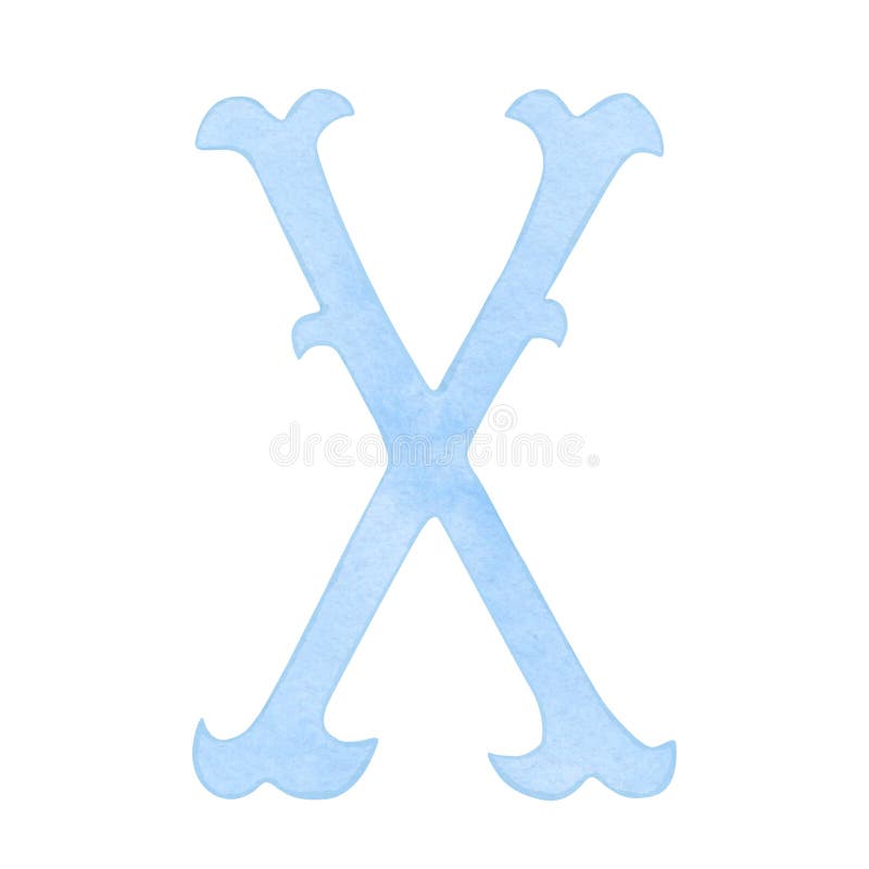 Watercolor Vintage Blue Letter X, Alphabet for Crest Design Stock ...
