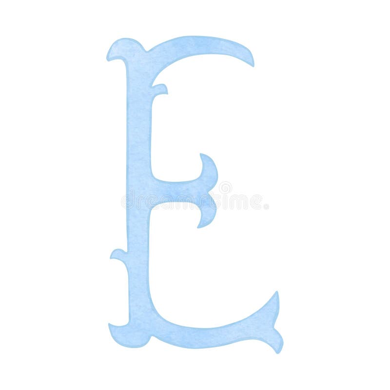 Watercolor Vintage Blue Letter E, Alphabet for Crest Design, Initials ...