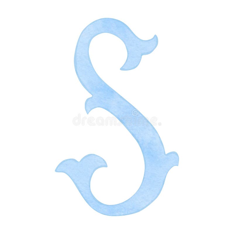 Watercolor Vintage Blue Letter S, Alphabet for Crest Design, Initials ...
