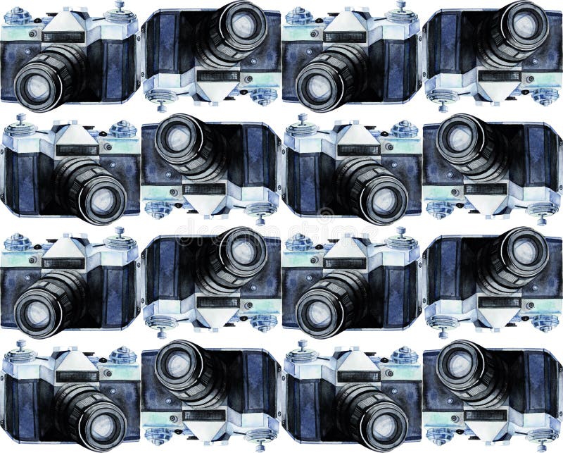 Watercolor Vintage Camera Pattern Stock Illustration - Illustration of ...