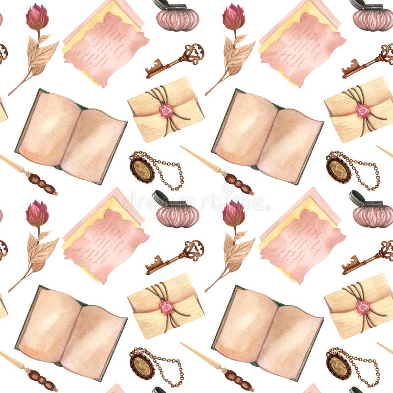 Watercolor Vintage Elements, Old Books, Letters. Hand Drawn ...