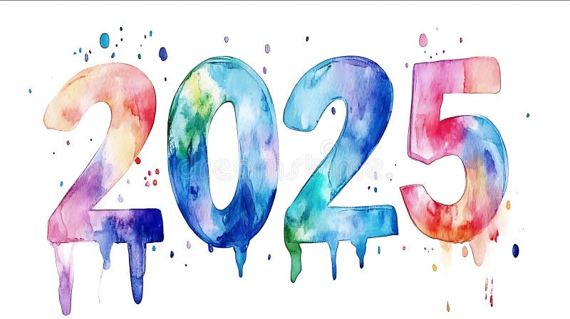 Watercolor Vintage Numbers 2025 White Background Single Object Stock ...