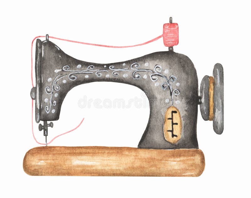 Watercolor Vintage Sewing Machine. Sewing Studio Equipment, Thread ...