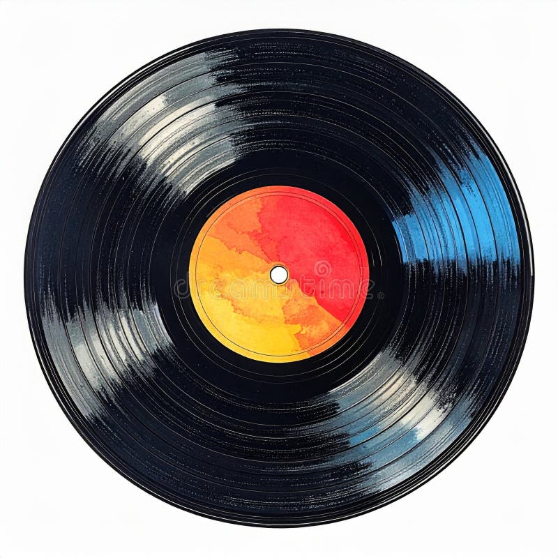 Watercolor Vinyl Record with Orange and Blue Label Stock Illustration ...