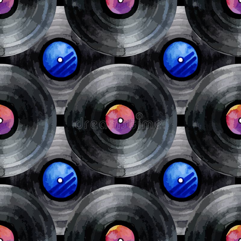Watercolor Vinyl Records Pattern Stock Vector - Illustration of album ...