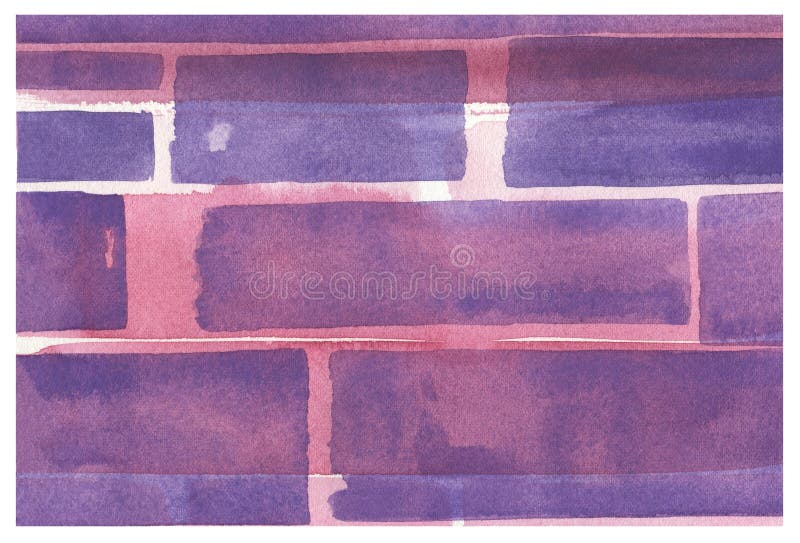 Watercolor Violet Bricks Background, Hand Drawing Abstract Brick ...