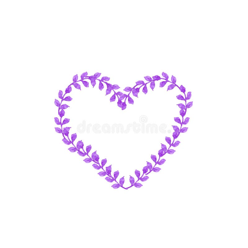 Watercolor Violet Leaves Heart Frame Stock Illustration - Illustration ...