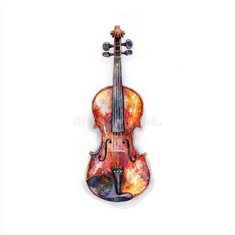 Watercolor Violin on White Background. Hand Drawn Illustration. Vector ...
