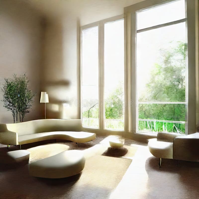 Watercolor of Visualization of a Modern Living Stock Illustration ...