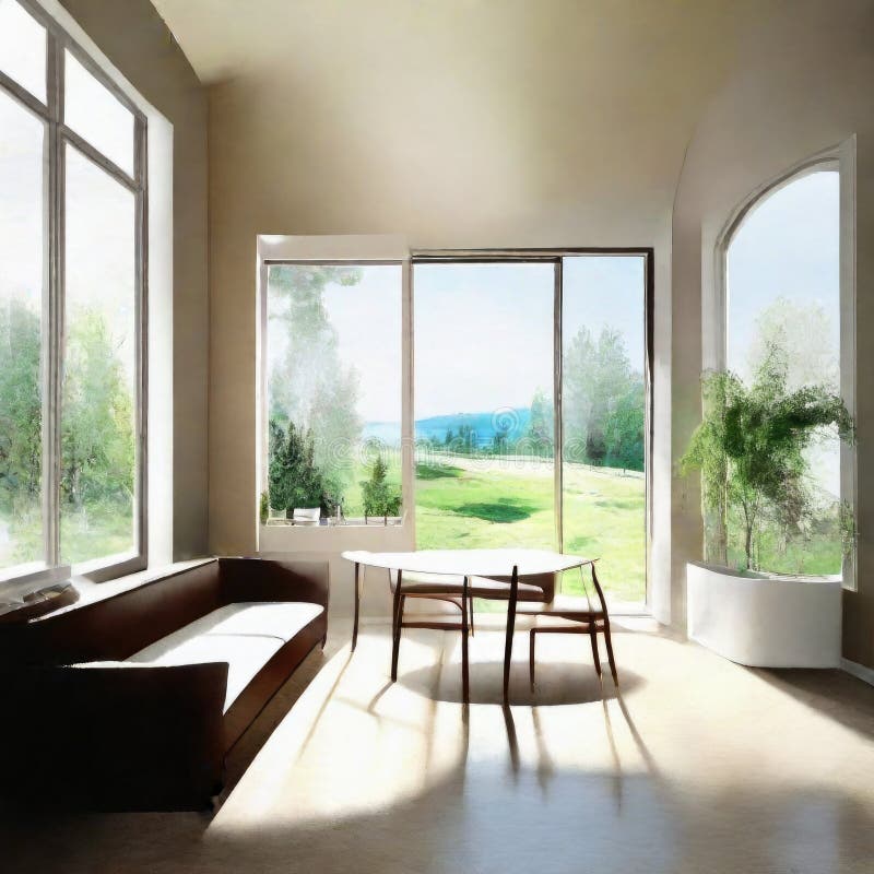 Watercolor of Visualization of a Modern Living Stock Illustration ...