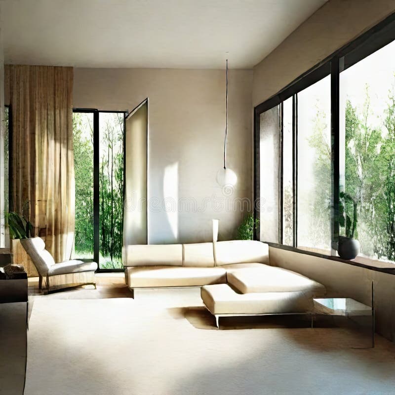 Watercolor of Visualization of a Modern Living Stock Illustration ...