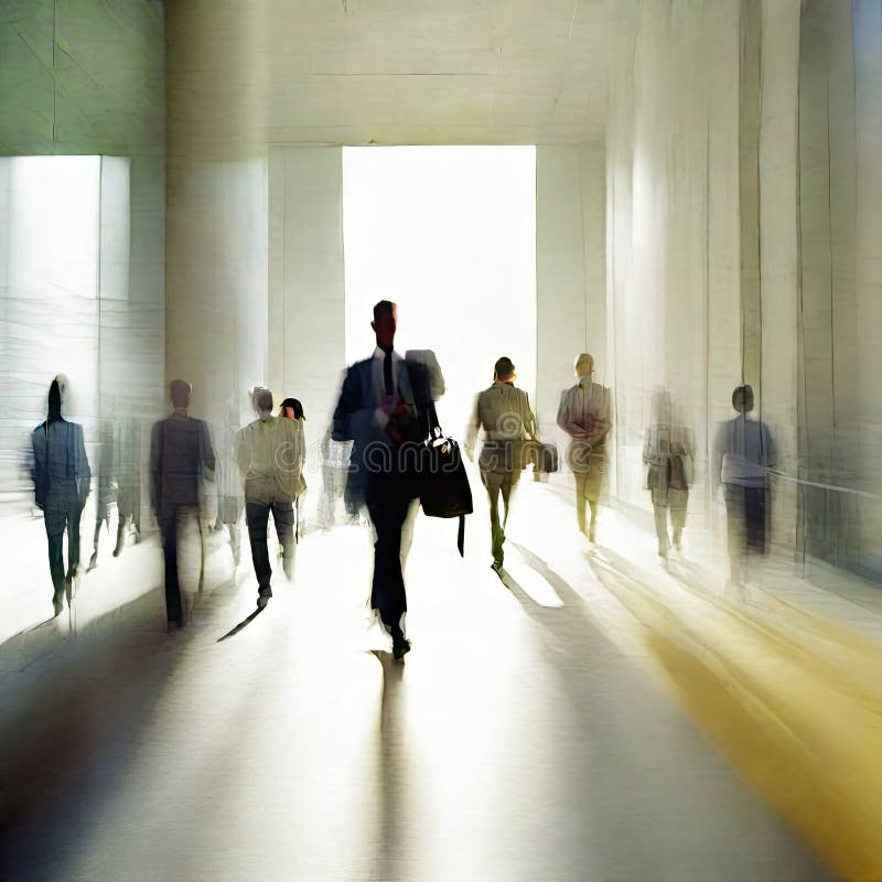 Watercolor of Walking in Building with Motion Stock Illustration ...