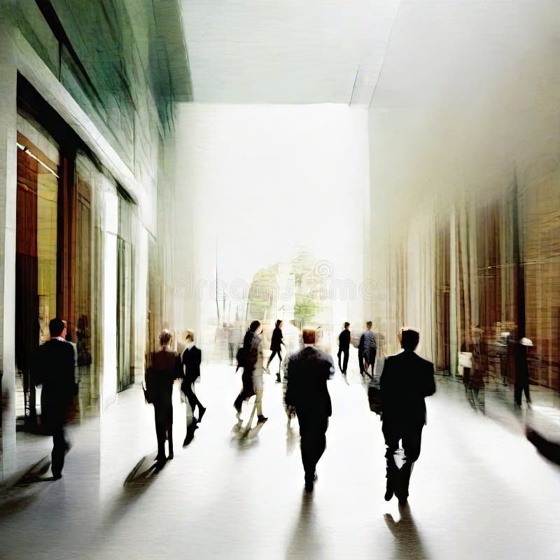 Watercolor of Walking in Building with Motion Stock Illustration ...