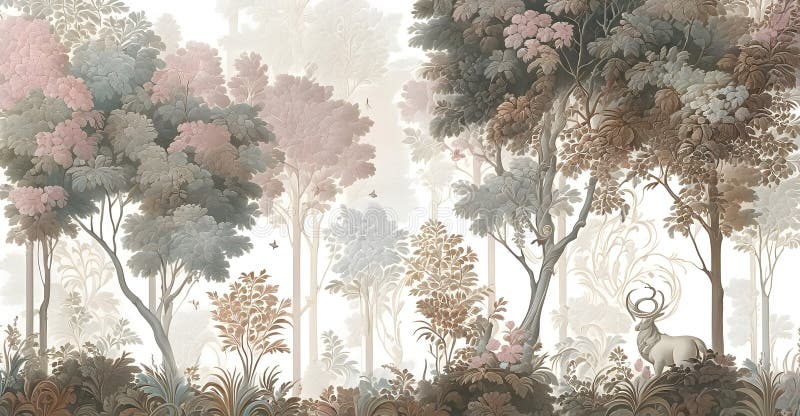 Watercolor Wallpaper Forest in Beige Illustrations Stock Illustration ...