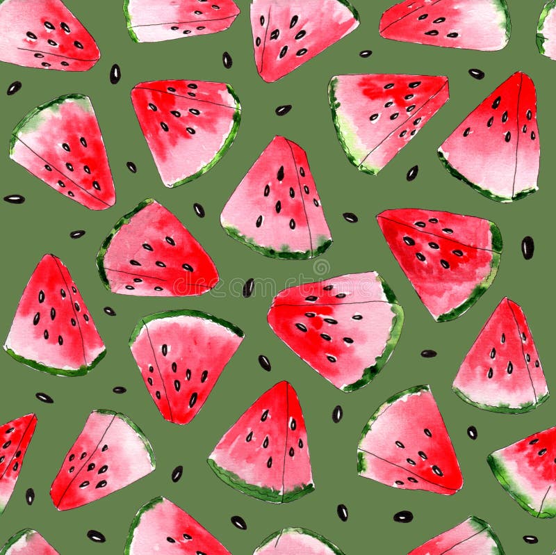 Watercolor Watermelon Pattern Stock Illustration - Illustration of ...