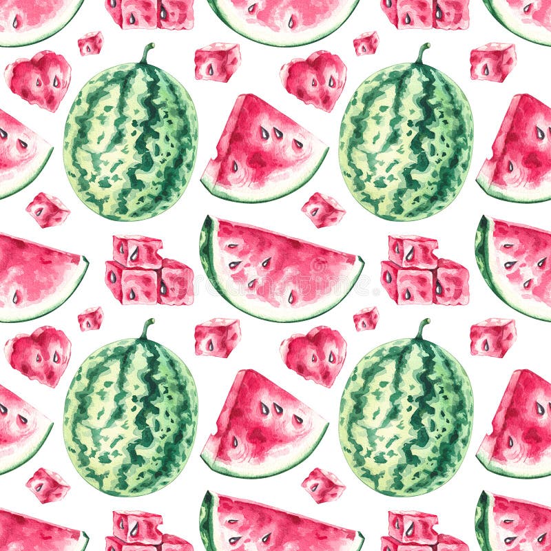 Watercolor Watermelon Pattern on a White Background Stock Illustration ...