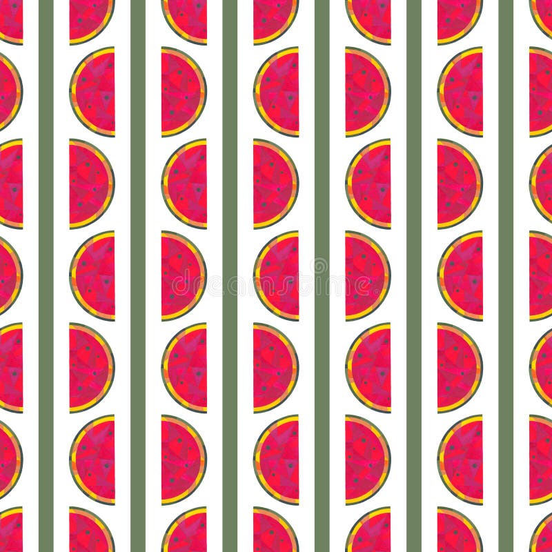 Watercolor Watermelon Seamless Pattern. Hand Painted Abstract Geometric ...