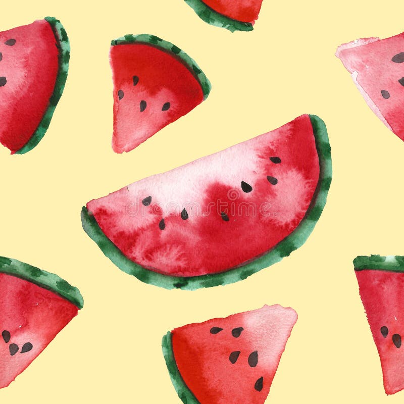 Watercolor Watermelon Seamless Pattern Isolated on White Background ...