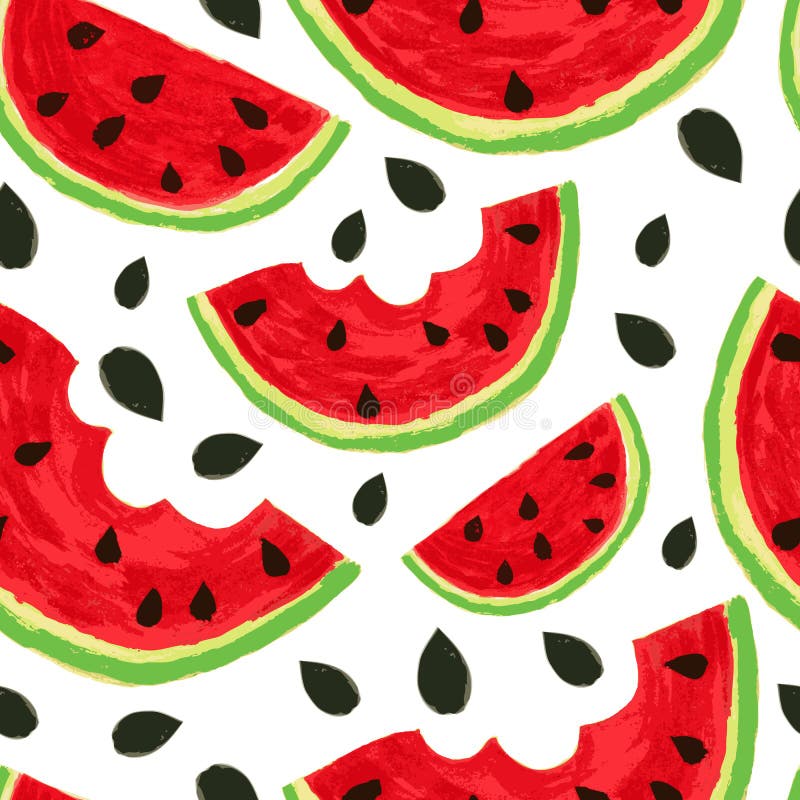 Watercolor Watermelon Slices, Seamless Background. Vector Illustration ...