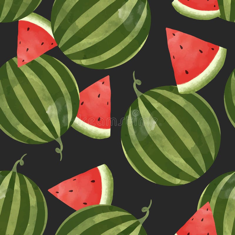Watercolor Watermelon Vector Pattern Stock Vector - Illustration of ...