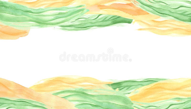 Watercolor Wavy Orange, Green Lines Rectangle Frame with Empty Space ...