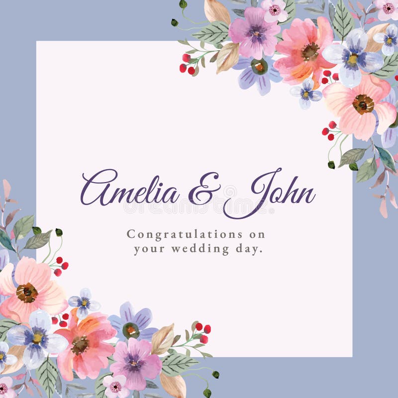 Watercolor Wedding Congratulations Card Vector Design Illustration ...