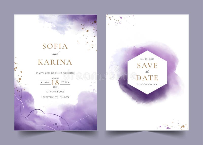 Watercolor Wedding Invitation Card Vector Design Illustration Stock ...