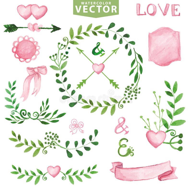 Watercolor Laurels Wreath Set Floral Frame Vintage Stock Vector