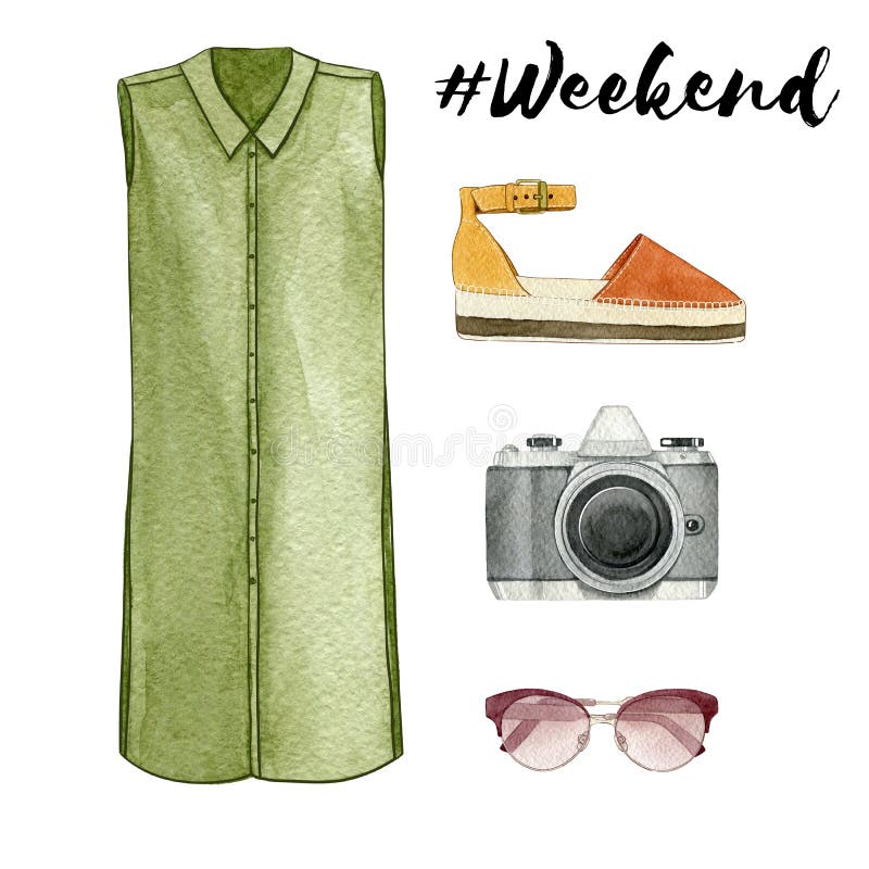 Watercolor Weekend Collection. Spring Fashion Illustration. Stock ...