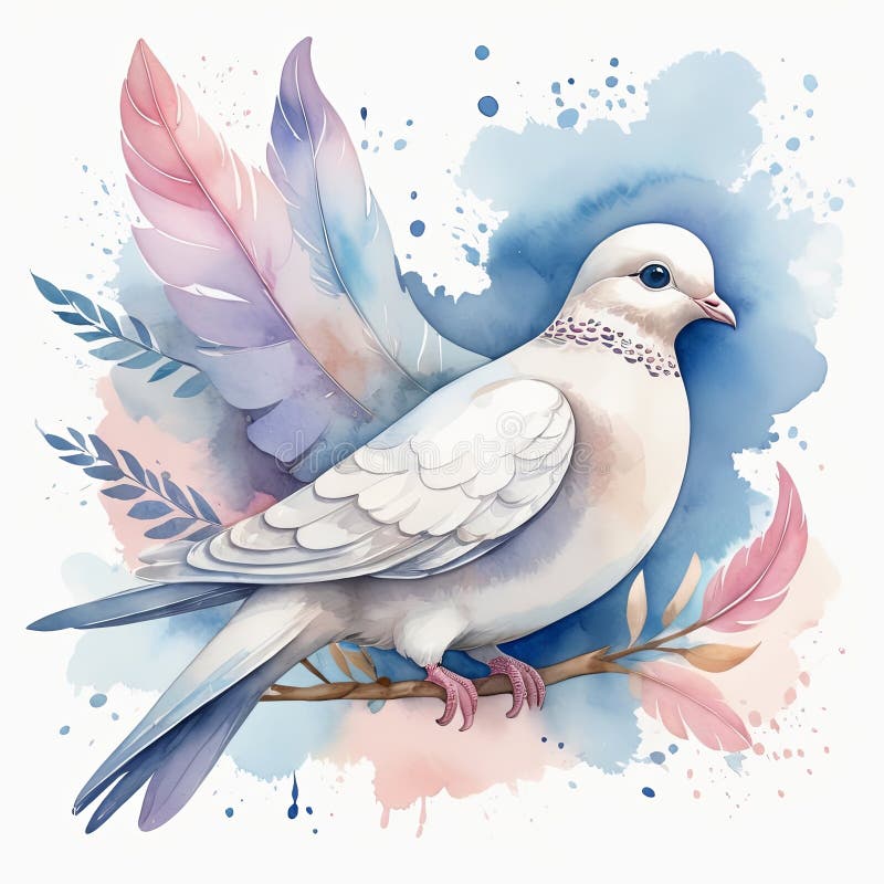 Watercolor Whimsy, a Cute Dove Stock Illustration - Illustration of flying, ornamental: 329743678
