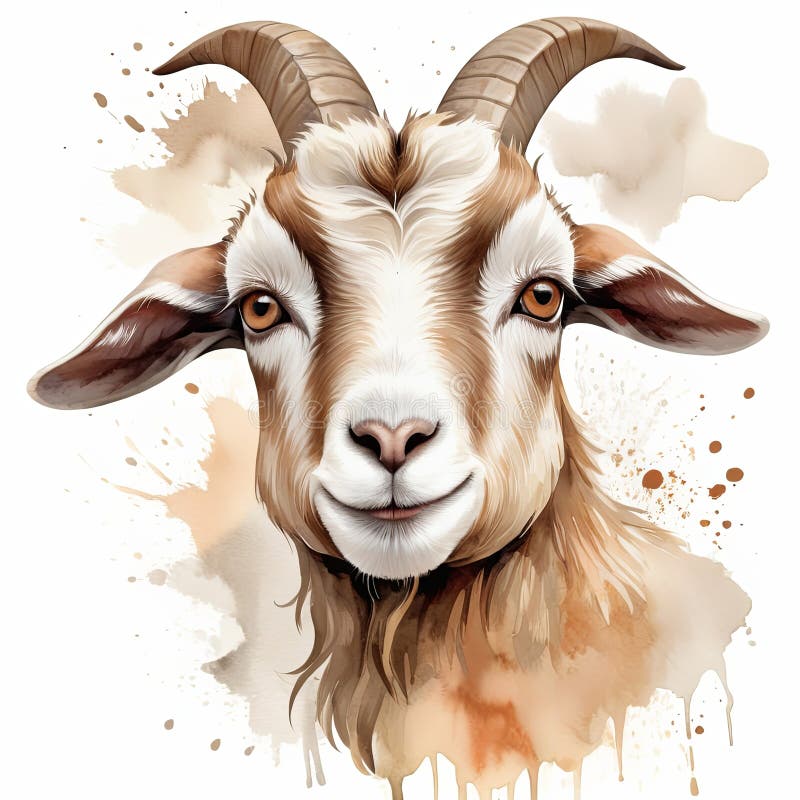 Watercolor Whimsy, a Goat S Face Stock Illustration - Illustration of ...