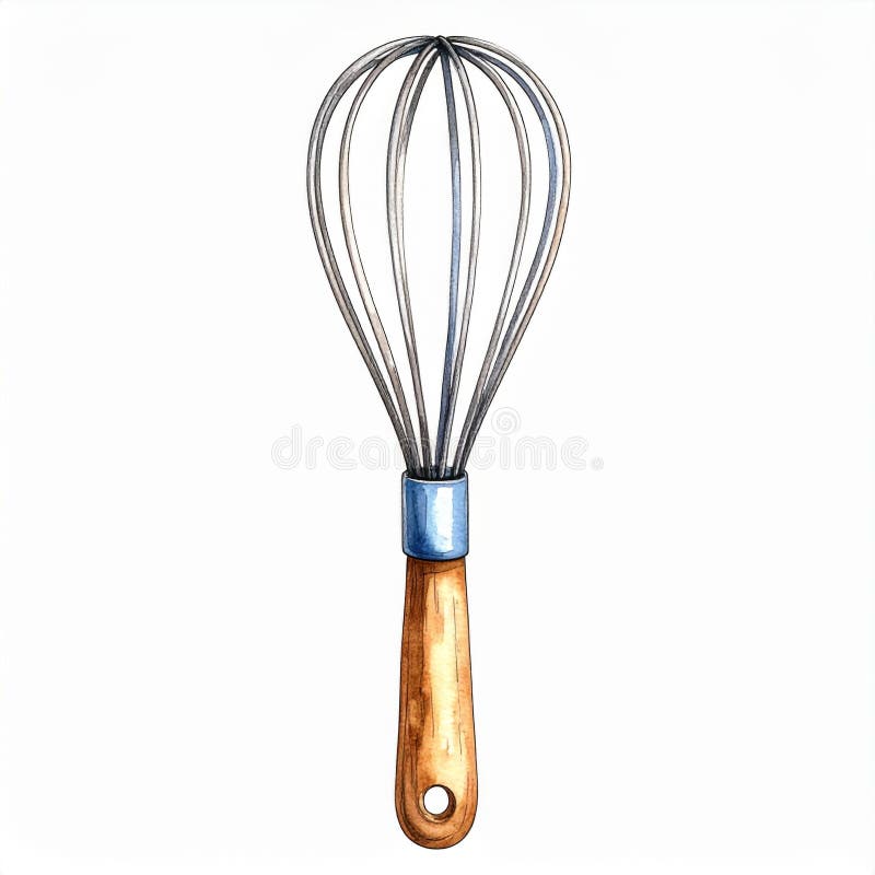 Watercolor Whisk with Wooden Handle and Blue Accents Stock Illustration ...