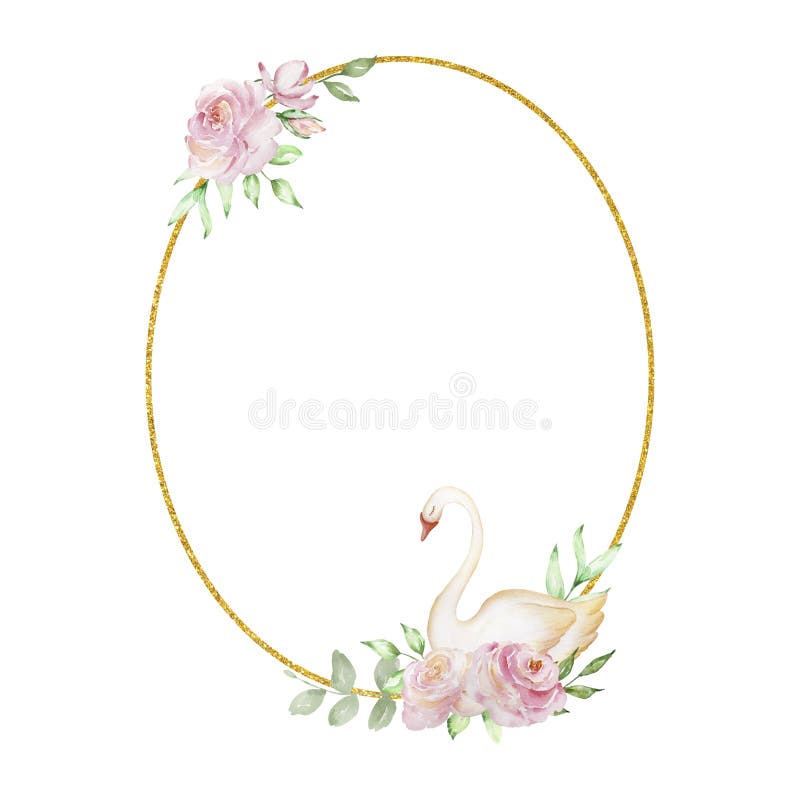 Watercolor White Swan with Golden Frame Stock Vector - Illustration of ...