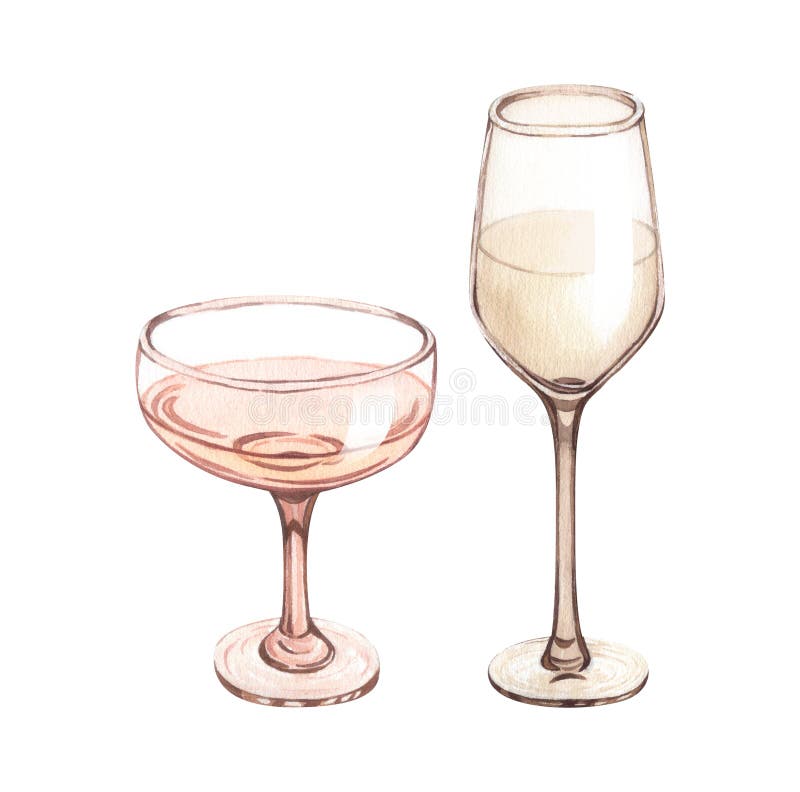 Watercolor White Wine in a Glass Isolated on White Background. Hand ... Watercolor White Wine in a Glass Isolated on White Background. Hand ...