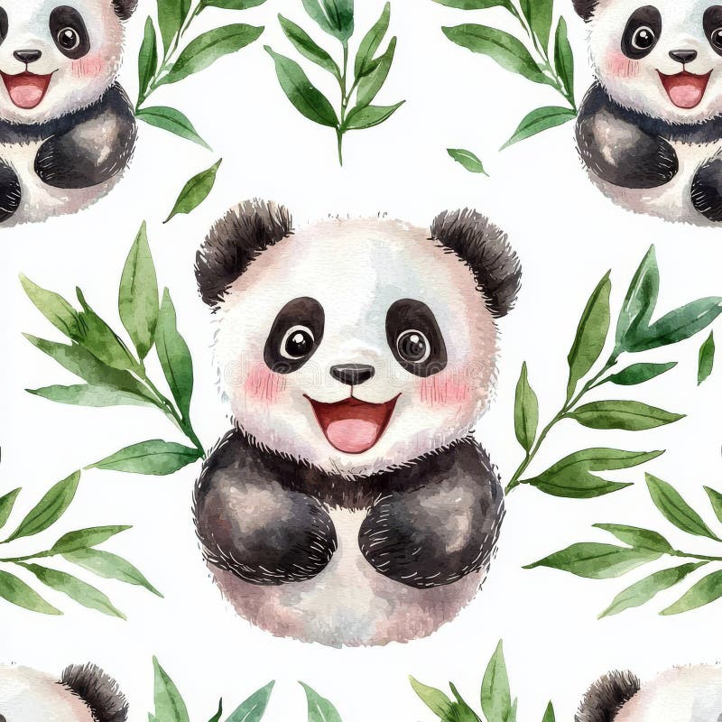A Watercolor Wild Animal Pattern Showcasing a Panda. the Complete Name ...