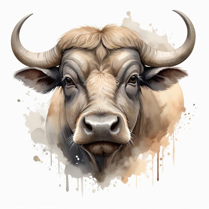 Watercolor Wilderness, a Water Buffalo S Face Stock Illustration ...
