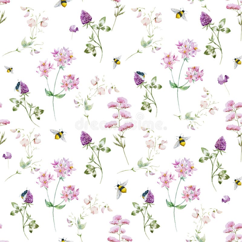 Watercolor Wildflower Pattern Stock Vector - Illustration of popular ...