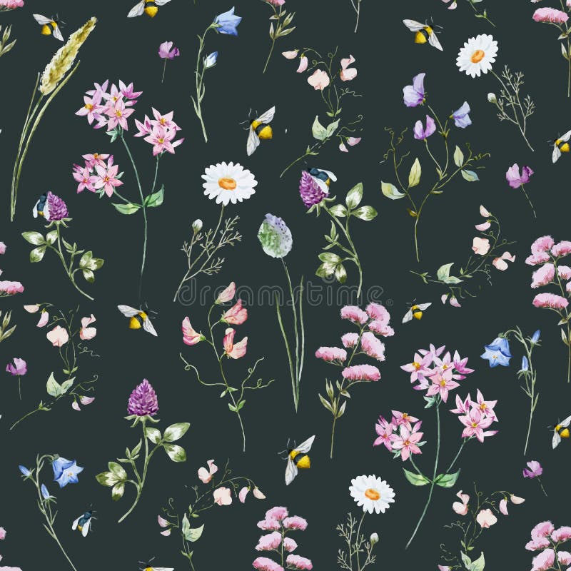 Watercolor Wildflower Pattern Stock Vector - Illustration of natural ...