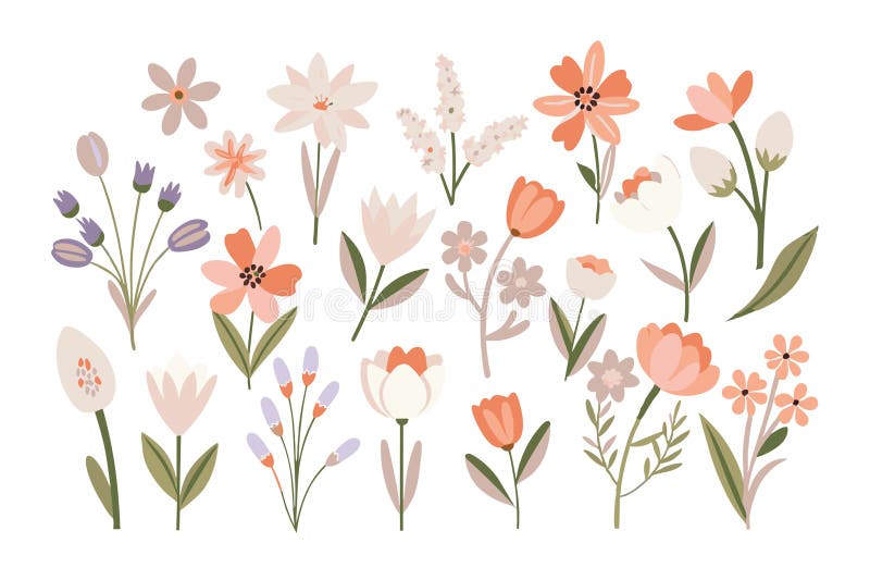 Wild Flat Floral Element Collection Stock Vector - Illustration of flat, plants: 330119307