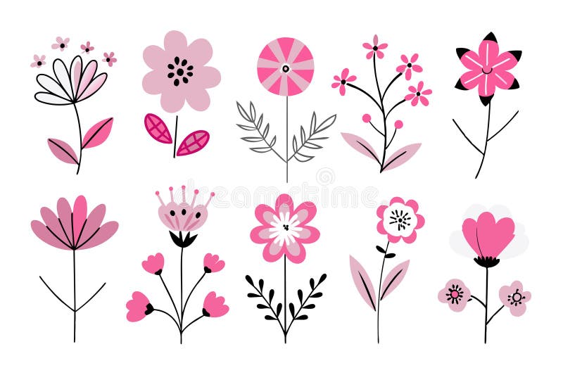 Wild Flat Floral Element Collection Stock Vector - Illustration of hand, plant: 330119332