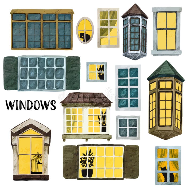 Watercolor Windows Set, Different Shapes and Sizes Stock Vector ...