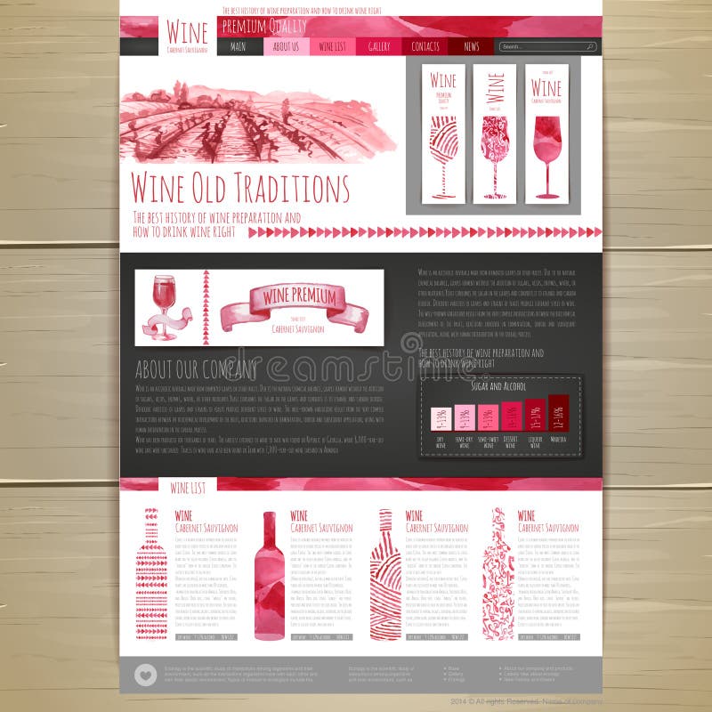 Watercolor Wine Concept Design. Wed Site Design Stock Vector ...