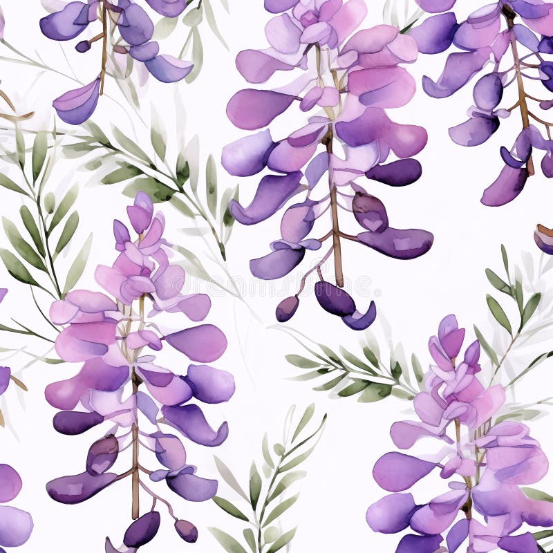 Watercolor Wisteria Flowers Background Pattern Wallpaper Vector Stock ...