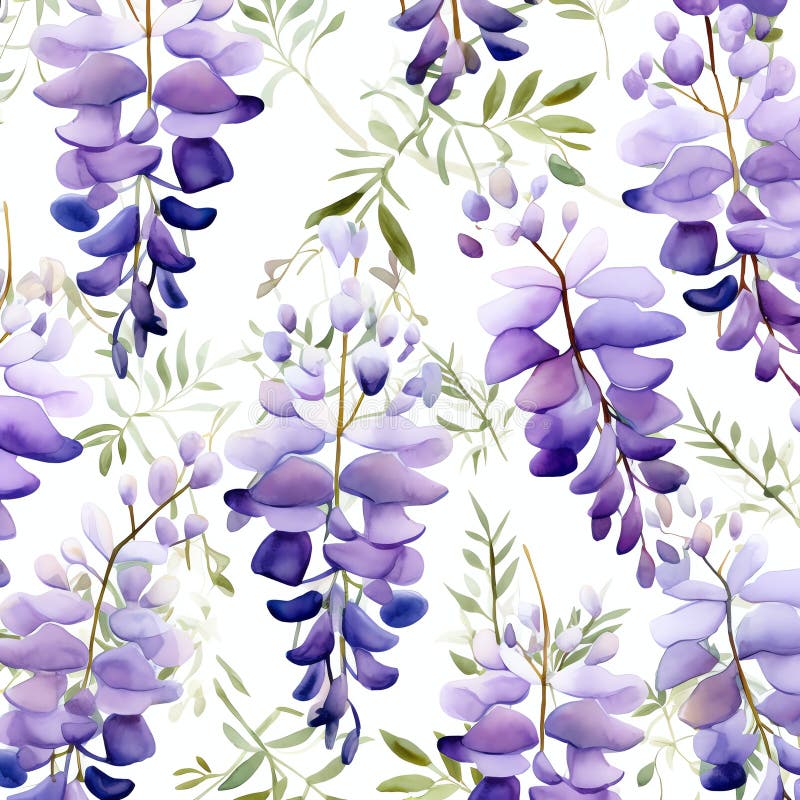 Watercolor Wisteria Flowers Background Pattern Wallpaper Vector Stock ...