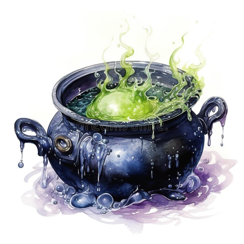 Watercolor Witch S Cauldron, Boiling Magic Potion. Generative Ai Stock ...