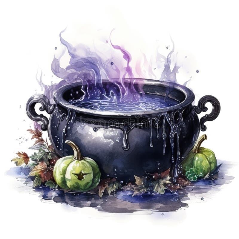 Watercolor Witch S Cauldron, Boiling Magic Potion. Generative Ai Stock ...
